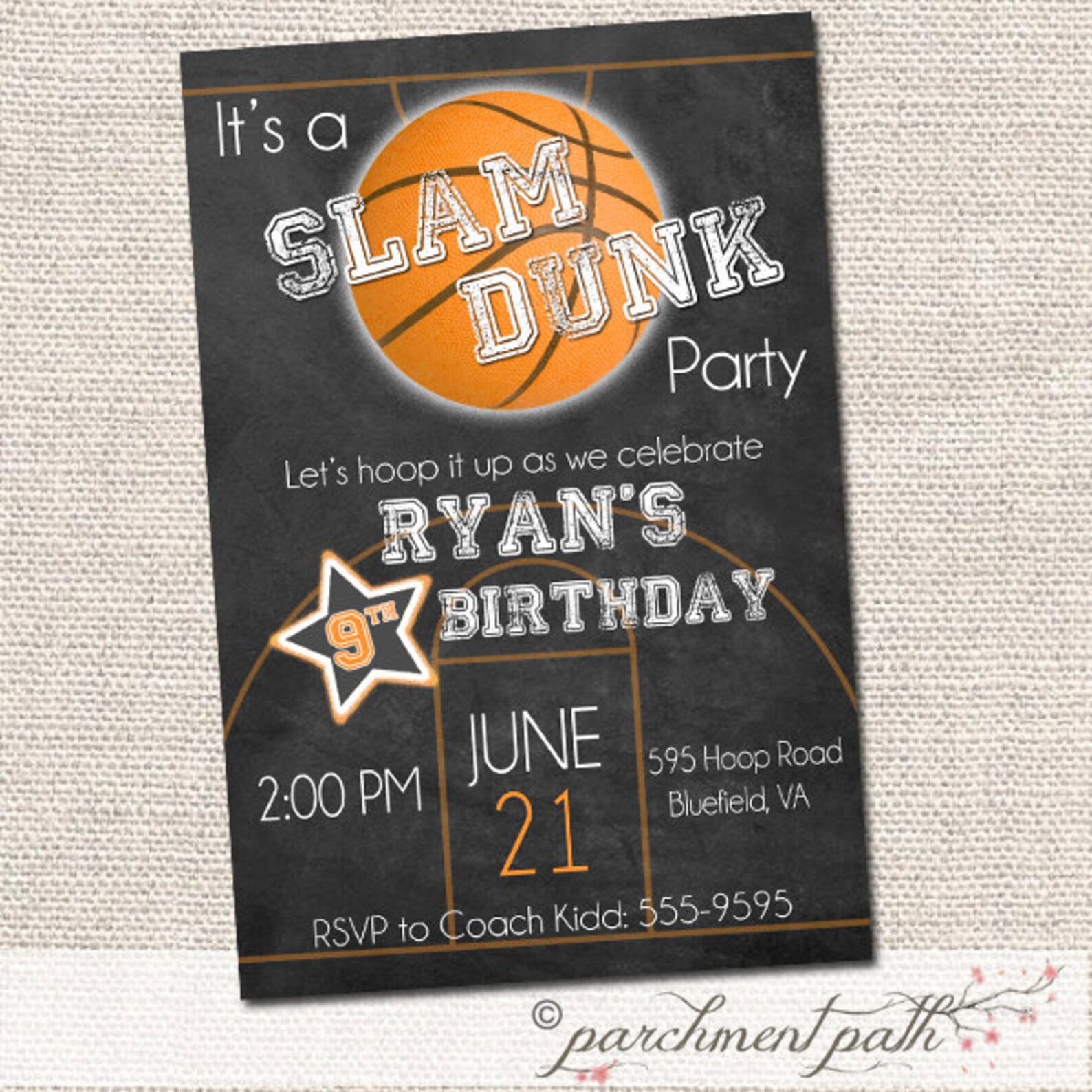 Slam Dunk Basketball Birthday Invitation - Personalized Invite ...