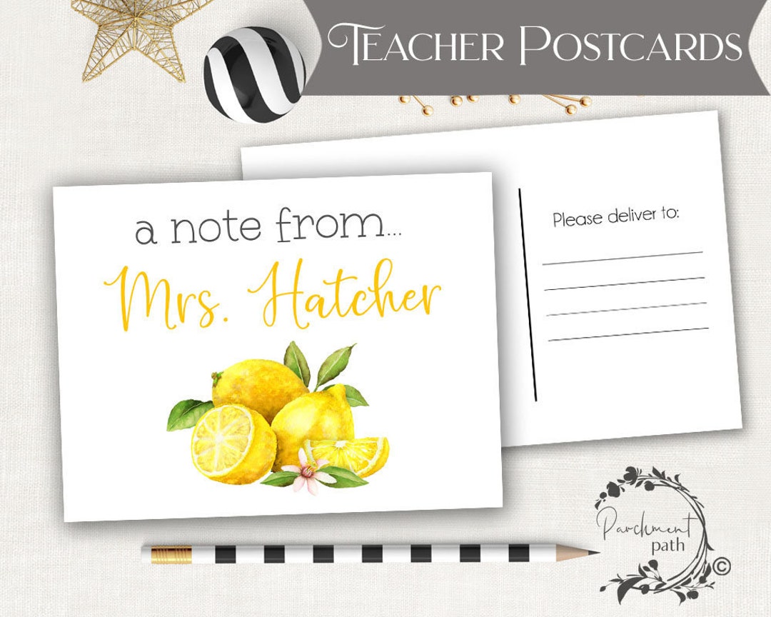 Postcard for Students Lemon Note From Teacher Happy Mail From Teacher ...
