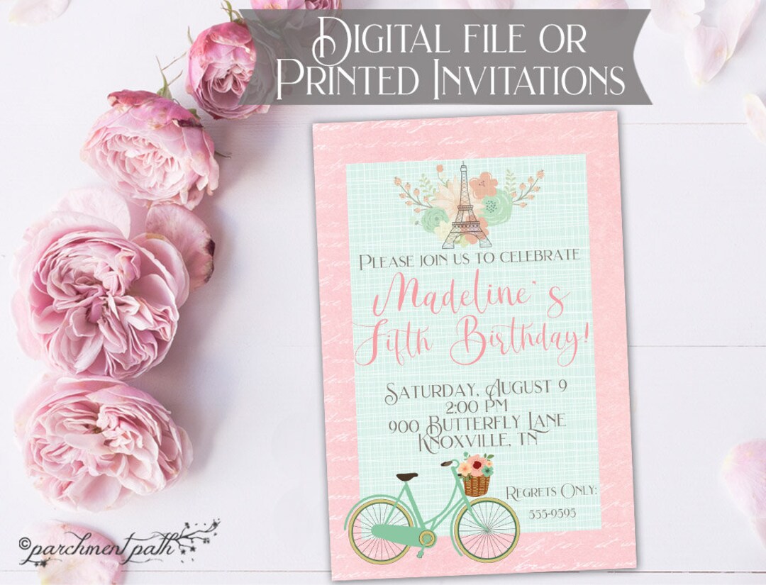 Paris Birthday Invitation French Bicycle Printable Invitation First ...