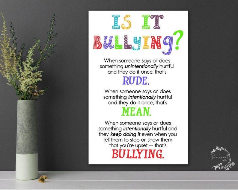Bullying Sign - Quote Art - Classroom Poster - School Sign- Instant ...