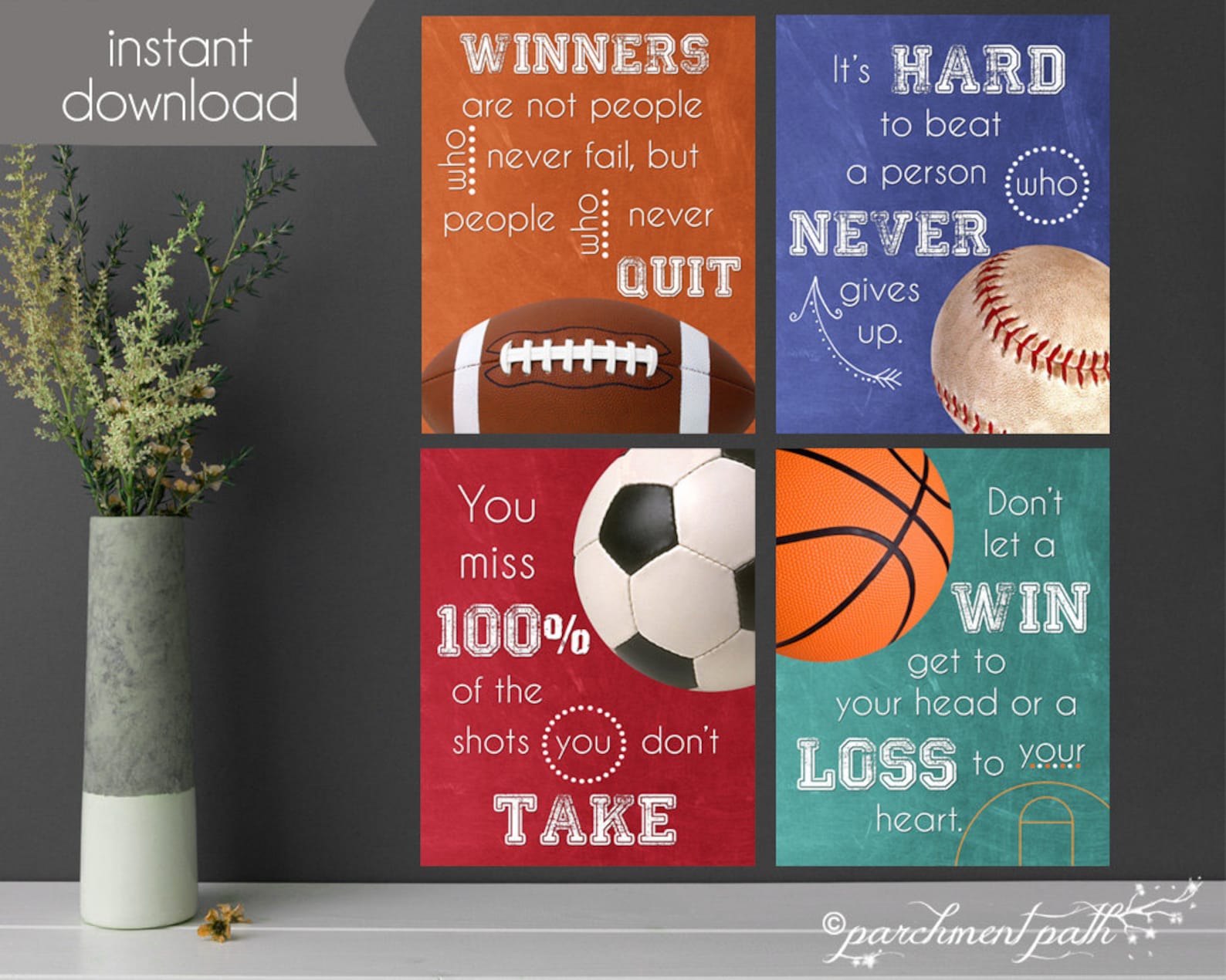 Sports Quotes Printable Art Set Playroom Art Classroom - Etsy