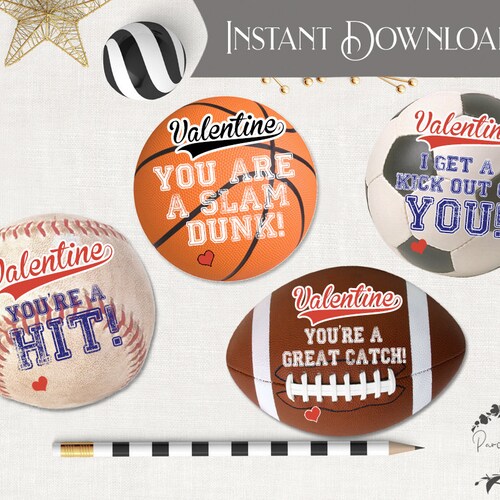 Kids Valentine Cards INSTANT DOWNLOAD Sports Valentines - Etsy