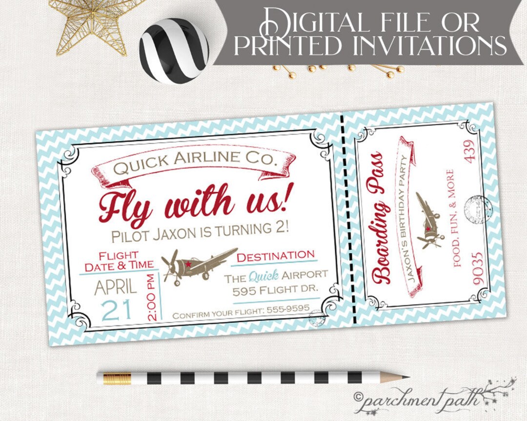 Airplane Birthday Invitation Printable Vintage Airplane Birthday ...