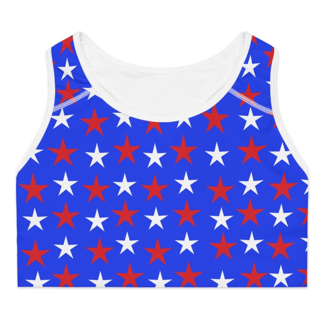 Patriotic Star Print Sports Bra, Red White Blue, Compression Fit - Etsy