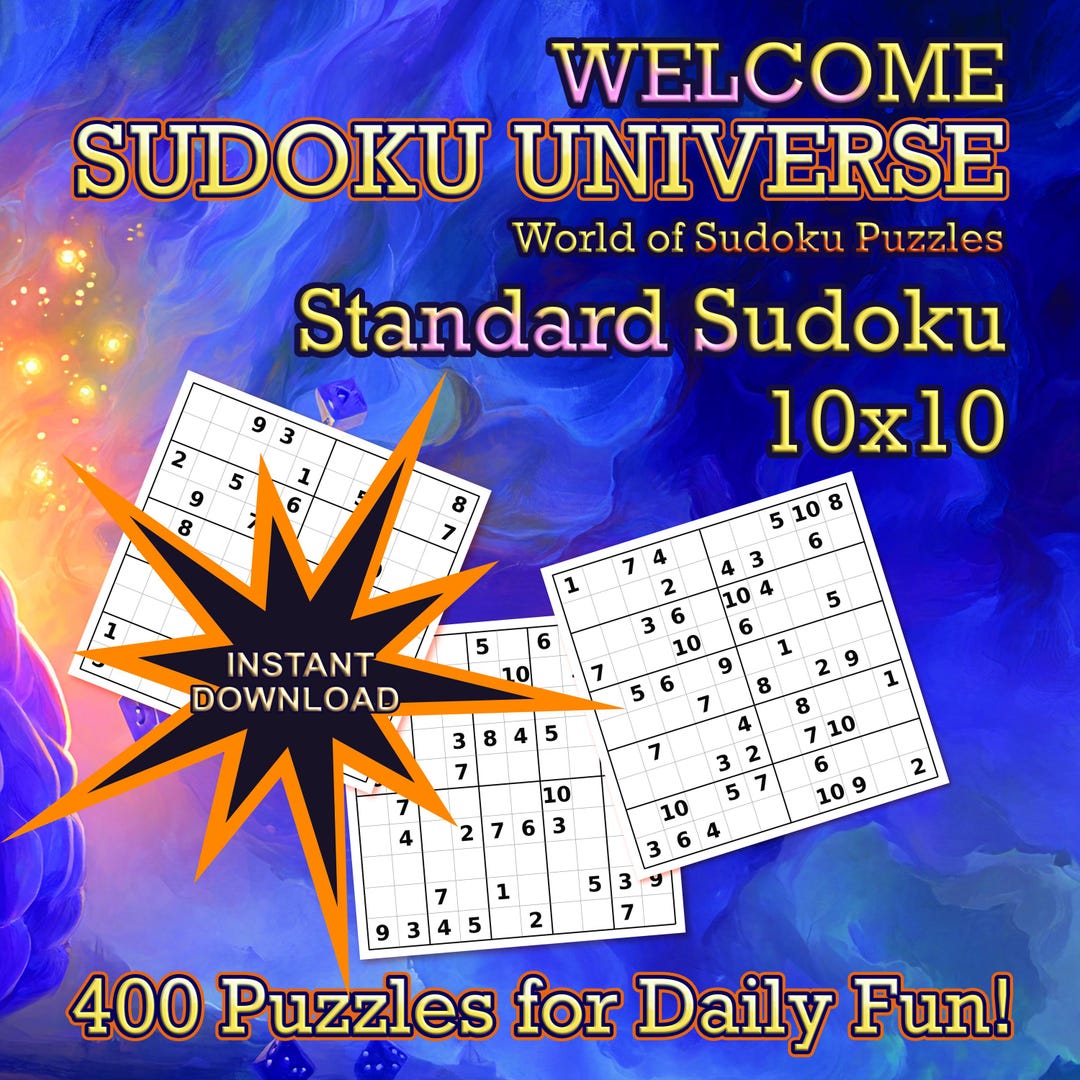 10x10 Printable Sudoku Book 400 Puzzles | 2x5 & 5x2 Grids Easy-medium ...