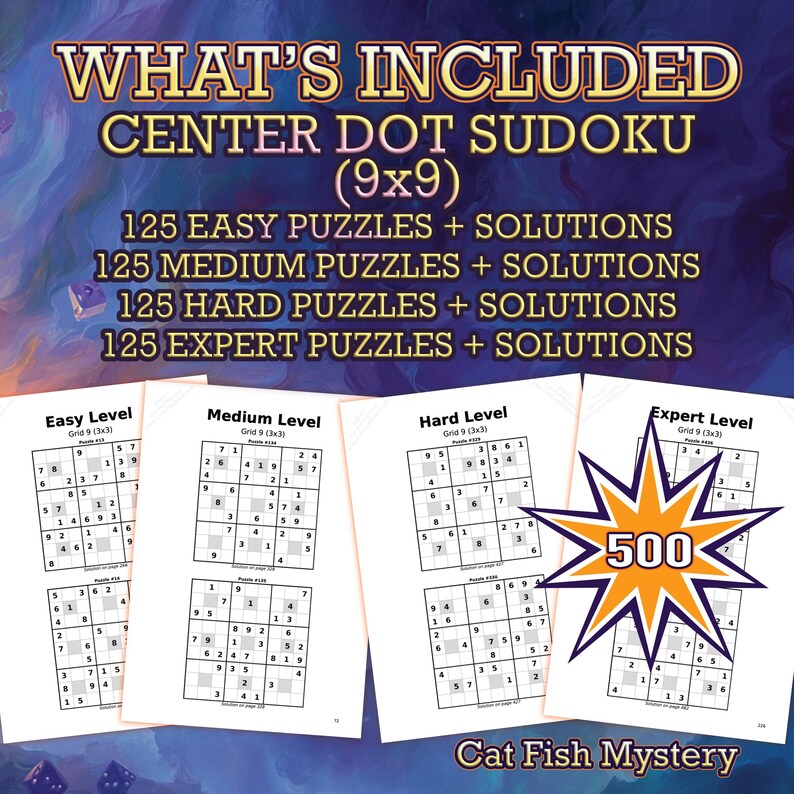 Center Dot Sudoku Book - 500 Printable Puzzles | 9x9 Grid From Easy to ...