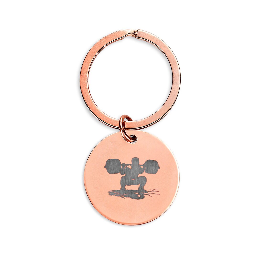 Powerlifting Squat Stainless Steel Keychain | Engraved Weightlifting ...