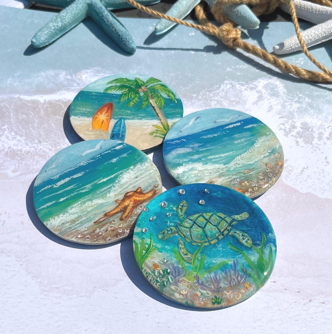Magnet Art Hand Painted, Ocean Beach Art Fridge Magnet, Mini Seascape ...