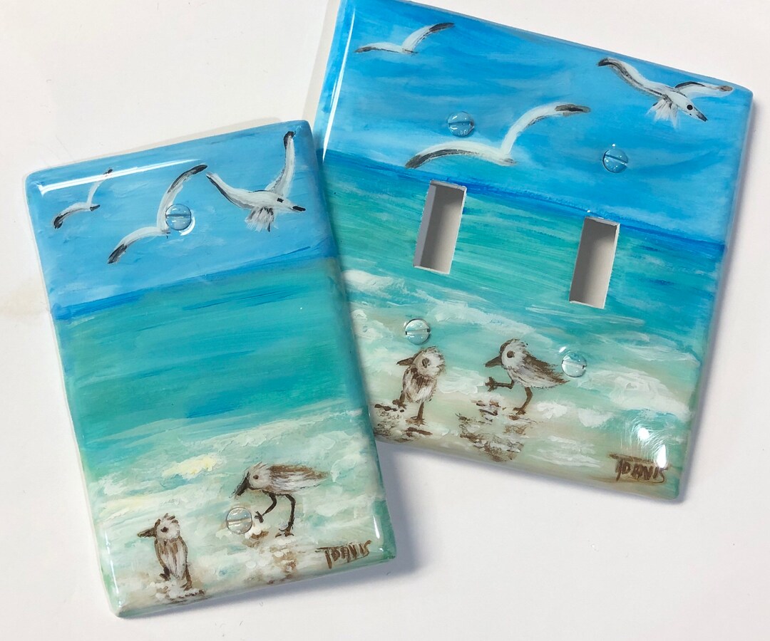 Rustic Beach Themed Light Switch Cover, Hand Painted Sand Birds Toggle ...
