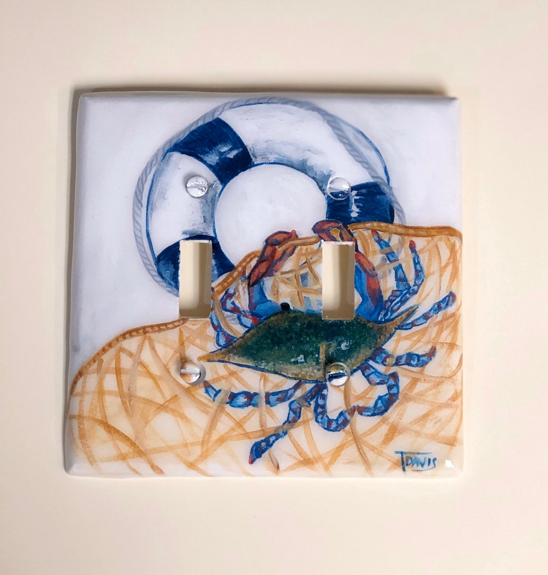 Blue Crab Light Switch Plates and Outlet Covers, Hand Painted Life Ring ...