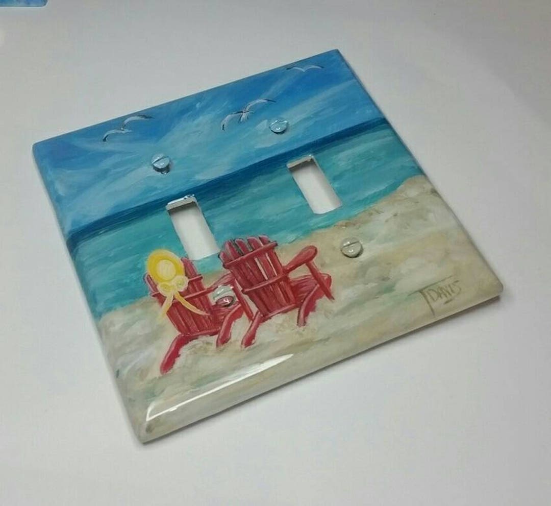 Hand Painted Light Switch Plate Wall Covers, Double Toggle Red Beach ...