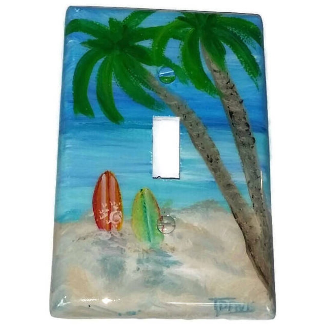 Surfboard Light Switch Plates and Outlet Covers, Hand Painted Tropical ...