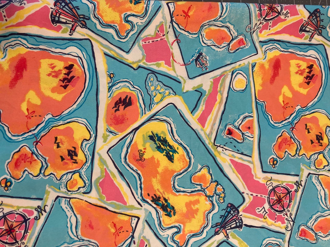 Lilly P Map Print in Cotton Twill Fabric LP Rare - Etsy