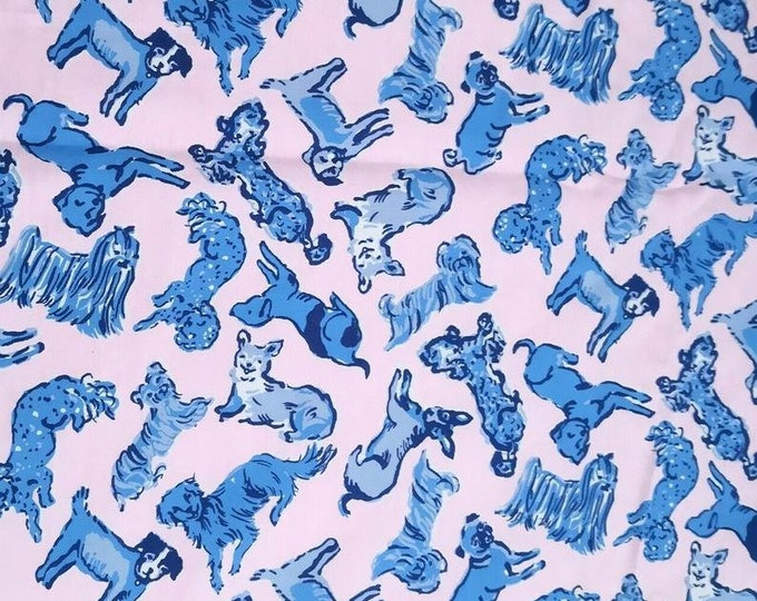 Pink and Blue Dogs Cotton Knit Fabric Preppy LP 9x18 or 18x18 FQ Fat ...