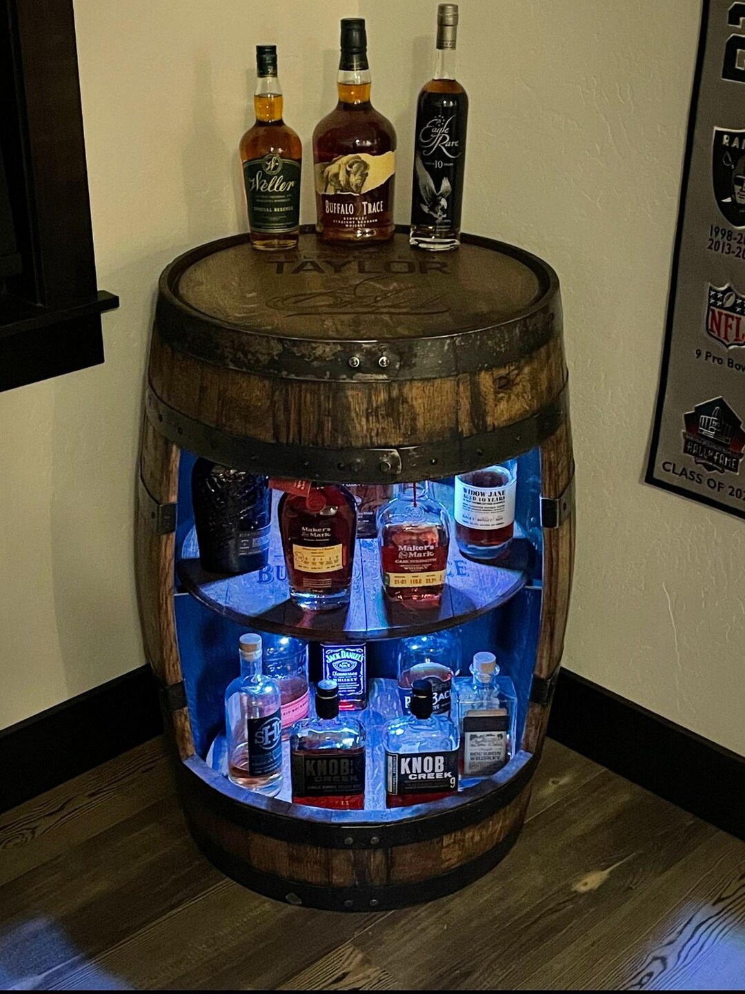 Bourbon Barrel Display Cabinet With Lazy Susan | Whiskey Barrel Bar ...