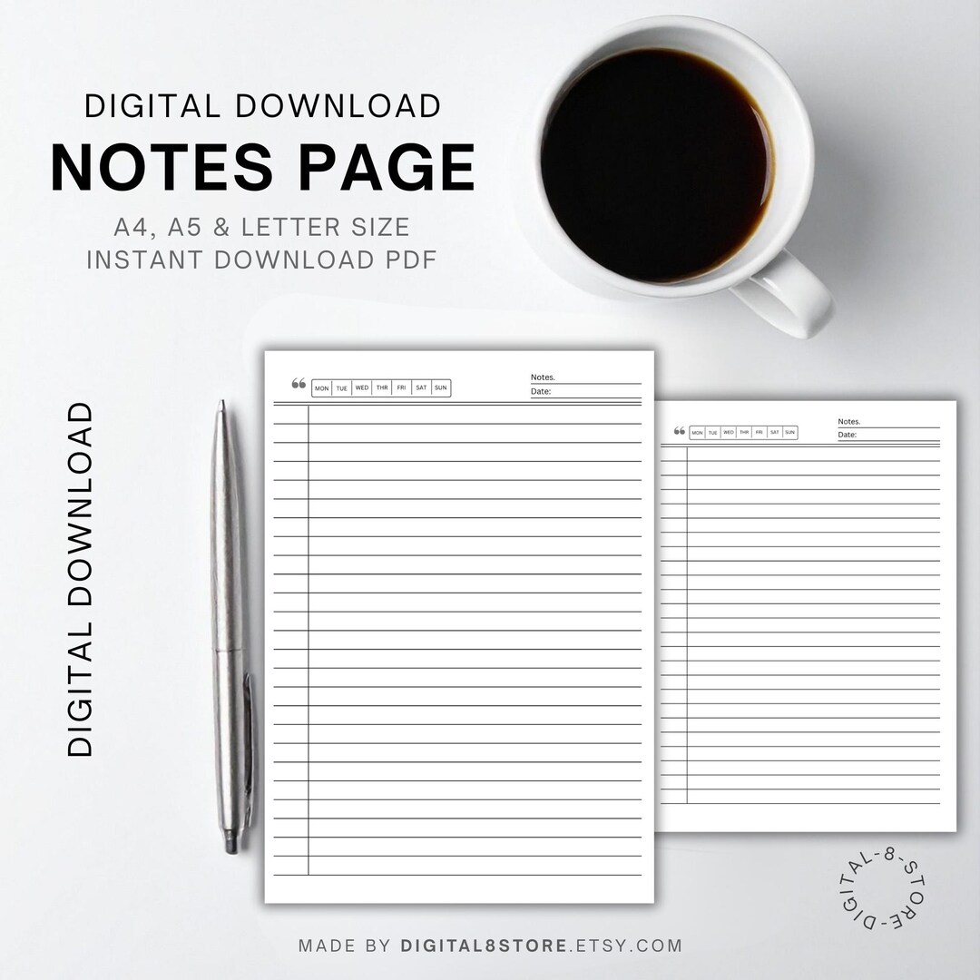 Printable Notes Page (instant Download A4, A5, Letter) - Etsy