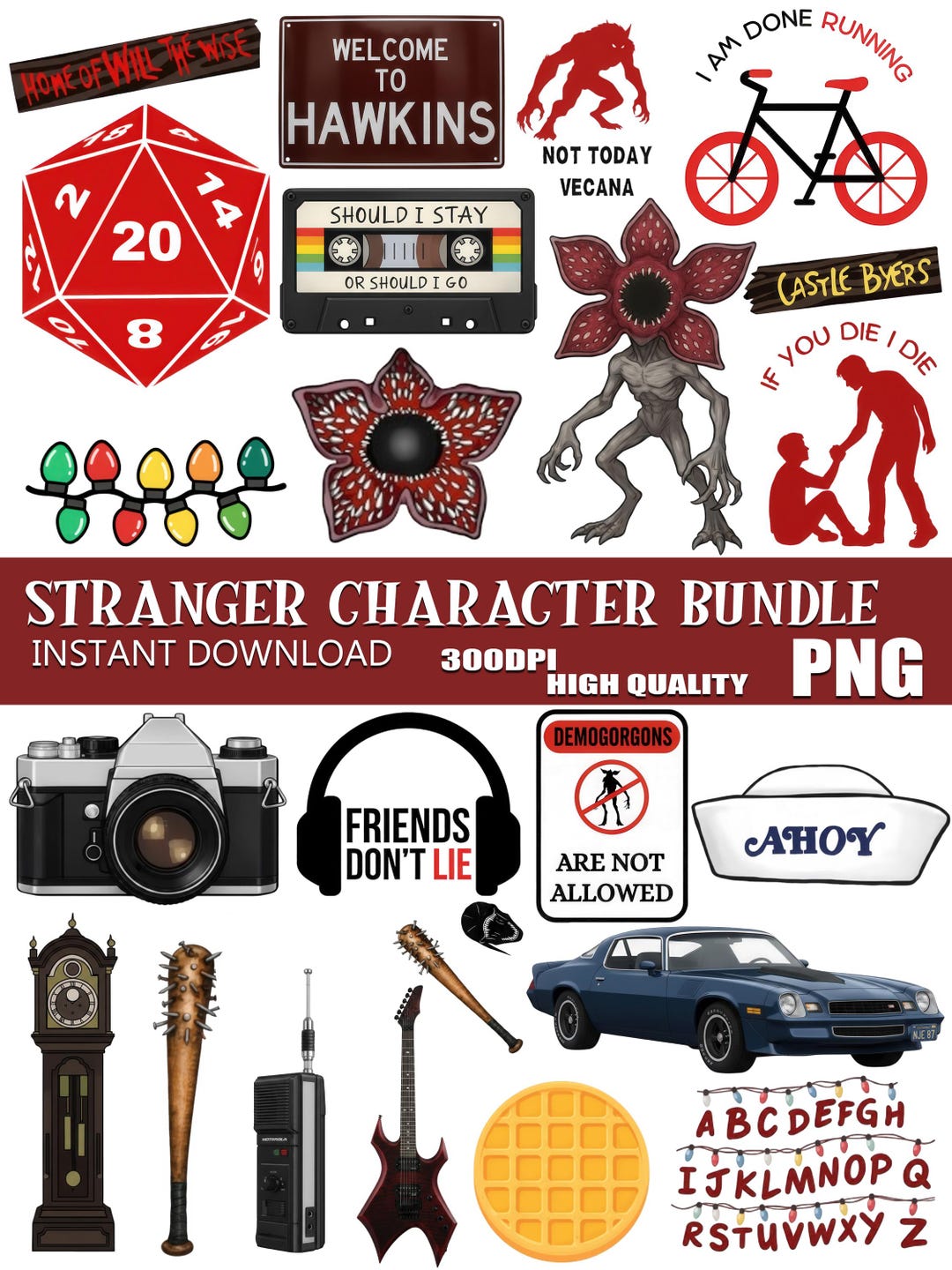 Stranger Things PNG Bundle, PNG Clipart Bundle, Stranger PNGs, Digital ...