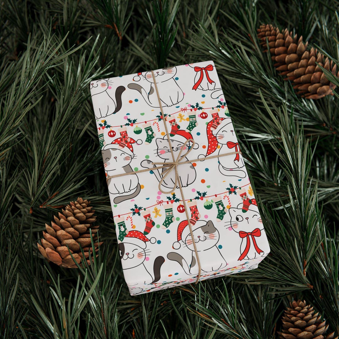 Christmas Cat Wrapping Paper, Meowy Xmas, Christmas Stocking, Holiday ...