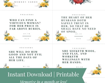 Bible Verse Memory Cards | Virtues of the Proverbs 31 Woman | Instant ...