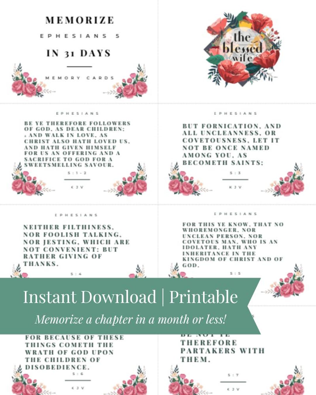 Bible Verse Memory Cards | Ephesians 5 | Instant Download - Etsy