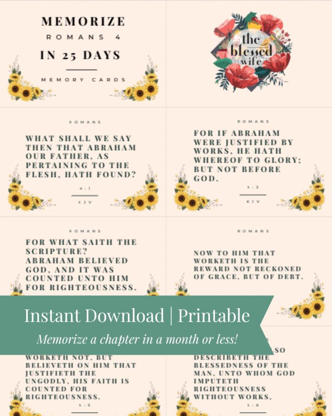 Bible Verse Memory Cards | Romans 4 | Instant Download - Etsy