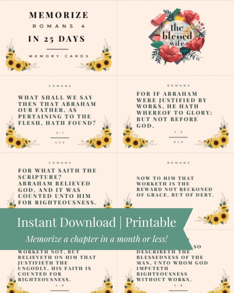 Bible Verse Memory Cards | Romans 4 | Instant Download - Etsy