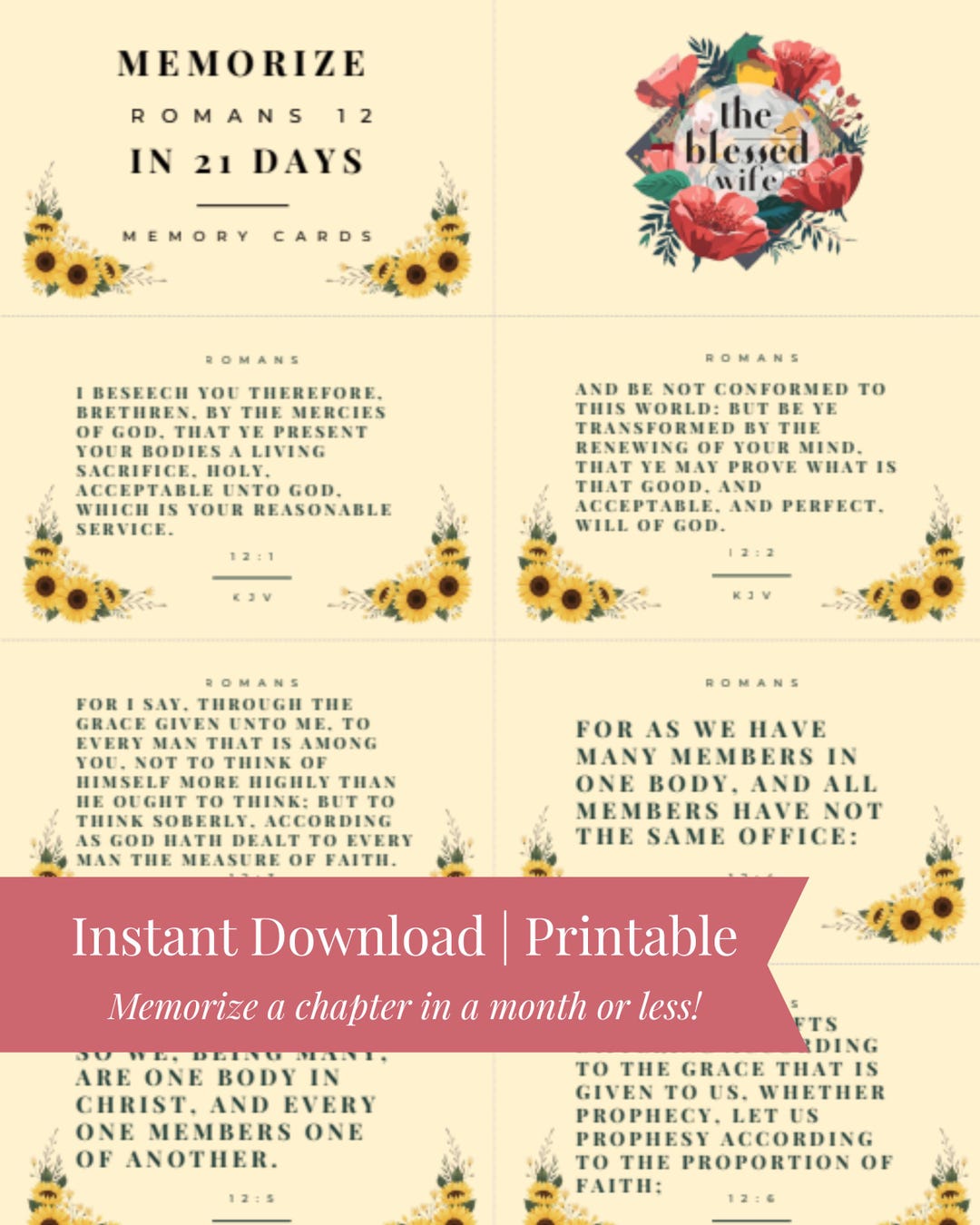 Bible Verse Memory Cards | Romans 12 | Instant Download - Etsy