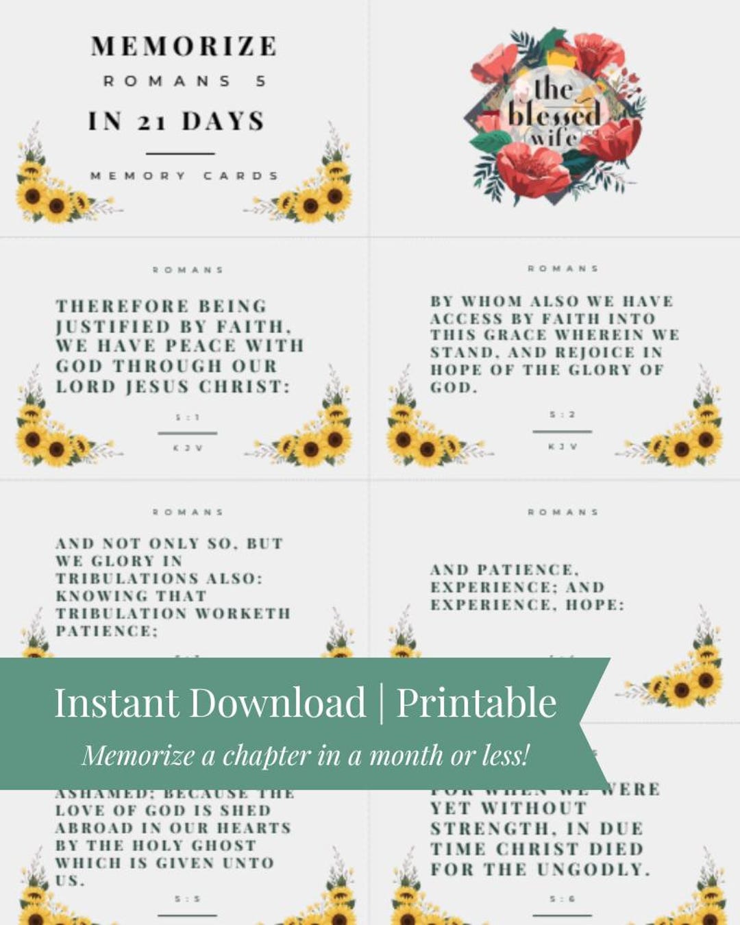 Memorize Romans 5 - Bible Verse Memory Cards - Print, Instant Download ...