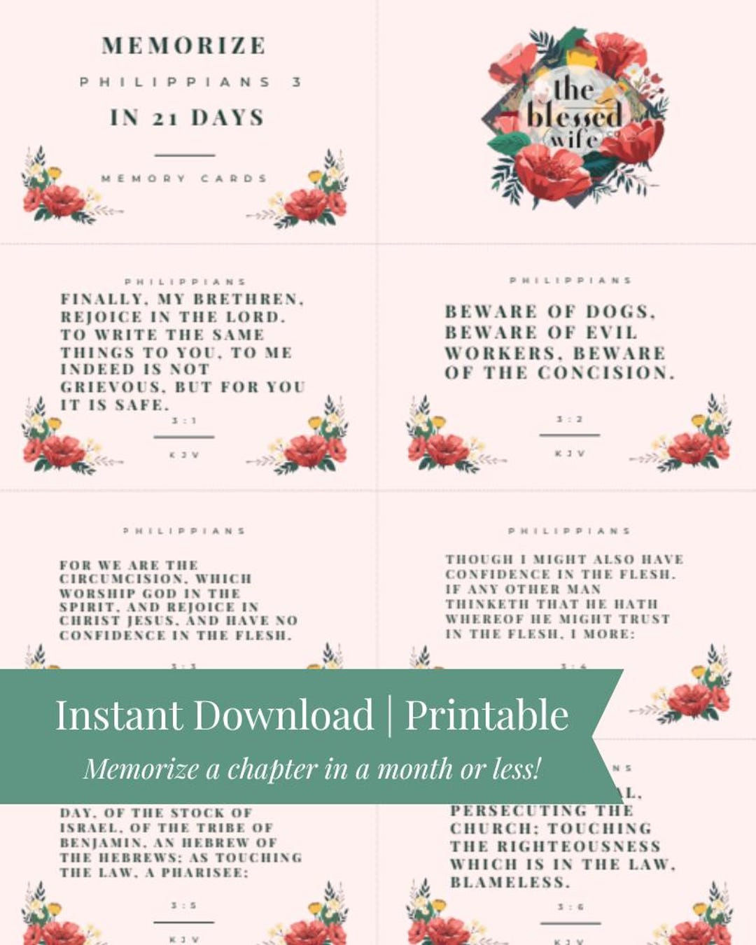 Bible Verse Memory Cards | Philippians 3 | Instant Download - Etsy