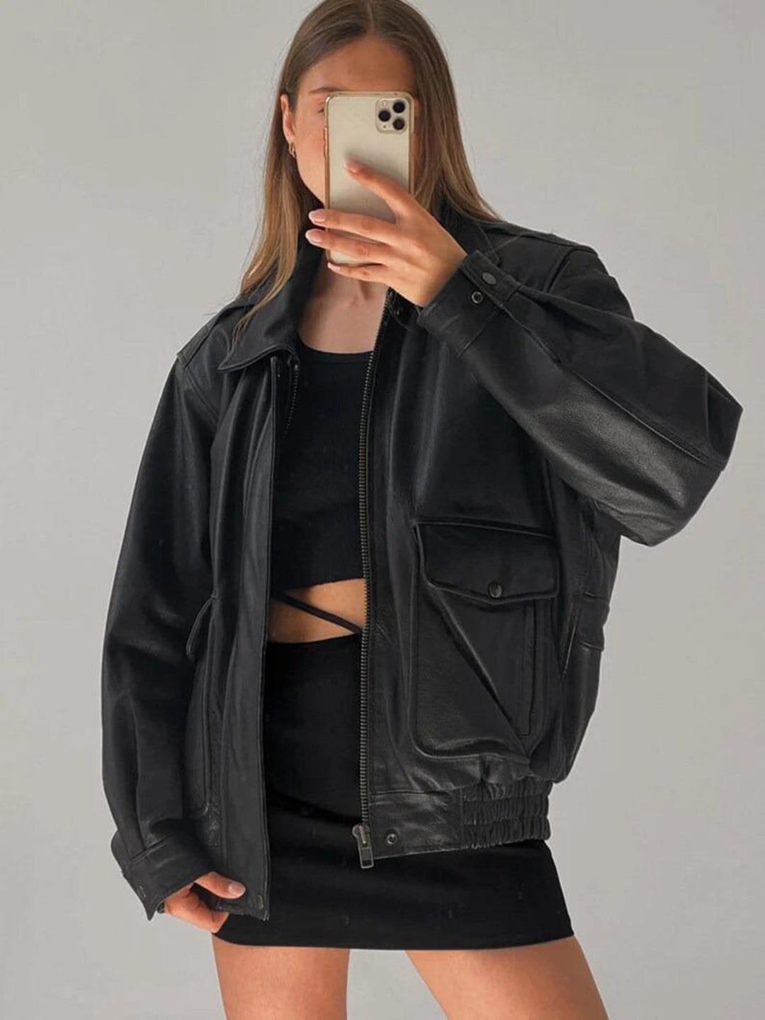 90s Vintage Lambskin Leather Biker Jacket, Women's Oversized Coat - Etsy