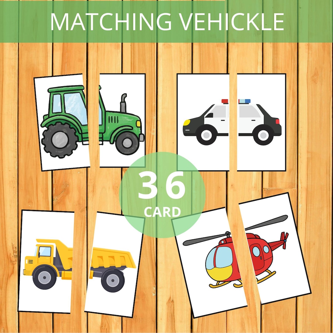 Kids Vehicle Matching Cards Printable Learning Game Montessori Activity ...