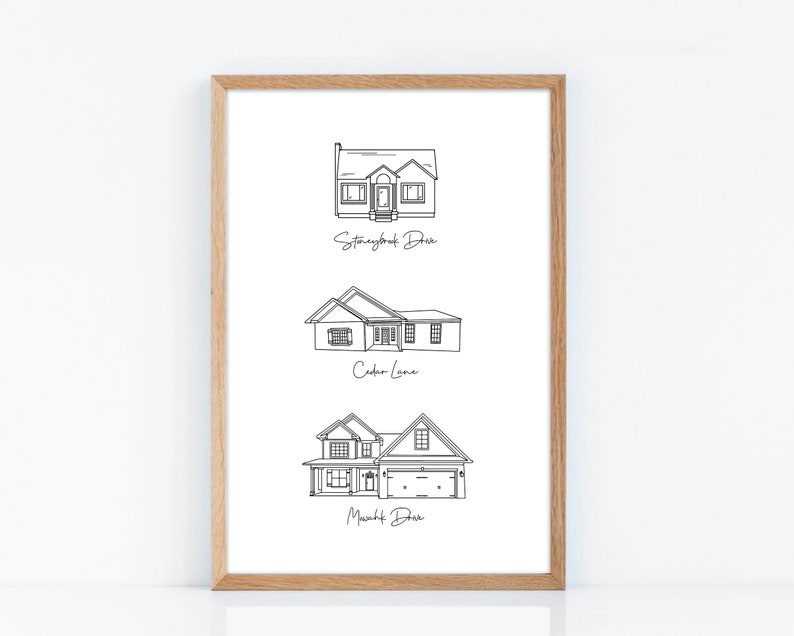 Custom Home Illustration Print, Multiple House Sketch, Anniversary Gift ...
