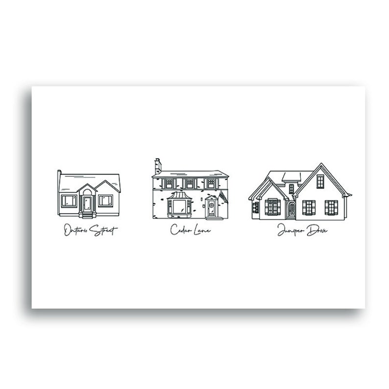 Custom Home Illustration Print, Multiple House Sketch, Anniversary Gift ...