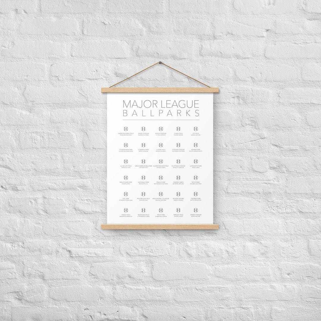 Major League Ballpark Stadium Tracker With Wood Hanger Frame 18x24 ...