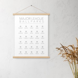 Major League Ballpark Stadium Tracker With Wood Hanger Frame 18x24 ...