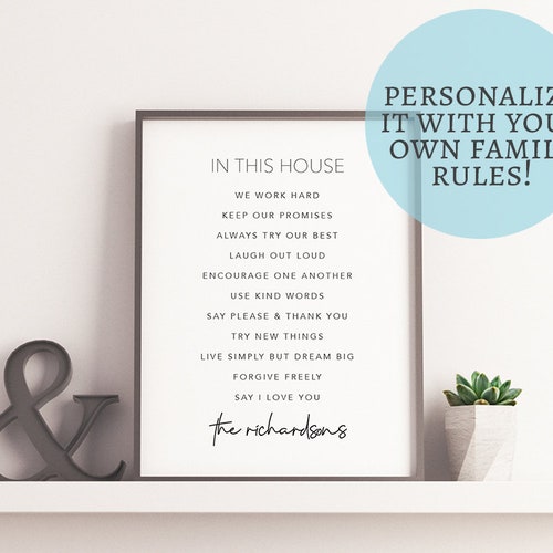 Personalized Family Rules in This House We Art Print Wall | Etsy