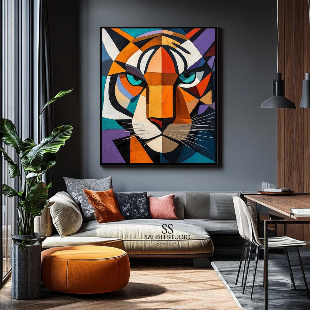 Geometric Tiger Head Art Print – Modern Cubist Wall Decor (digital ...