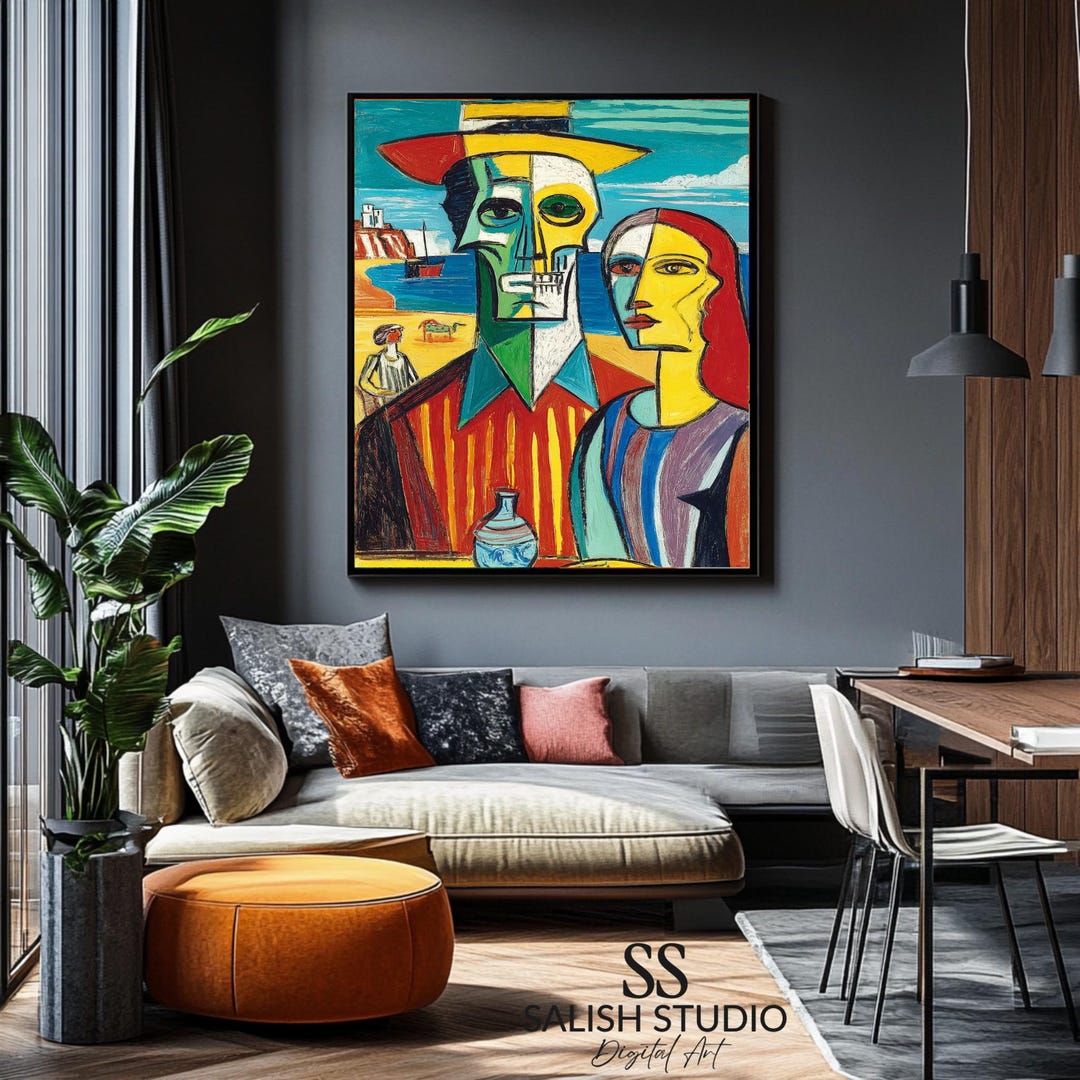 Cubist Beach Scene Print - Modern Pop Art, Abstract Figures (digital ...