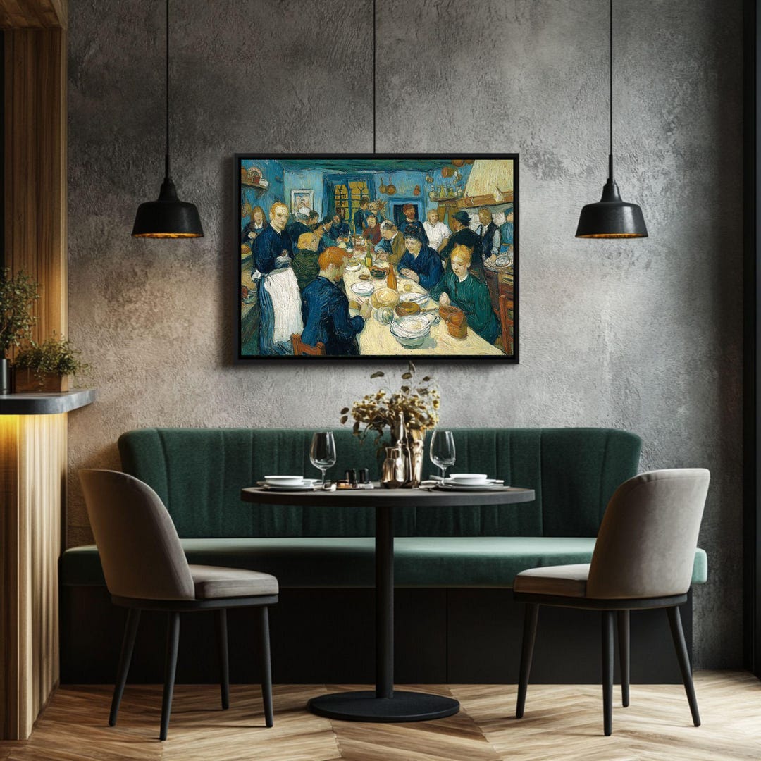 Vintage Dinner Gathering Art Print – Painterly Communal Scene (digital ...