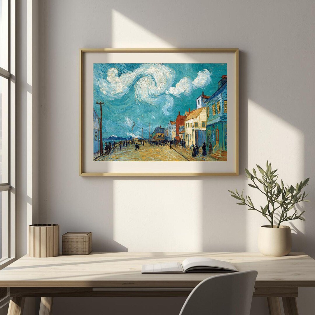 Coastal Townscape Print, Moody Ocean View Wall Art (digital Download ...