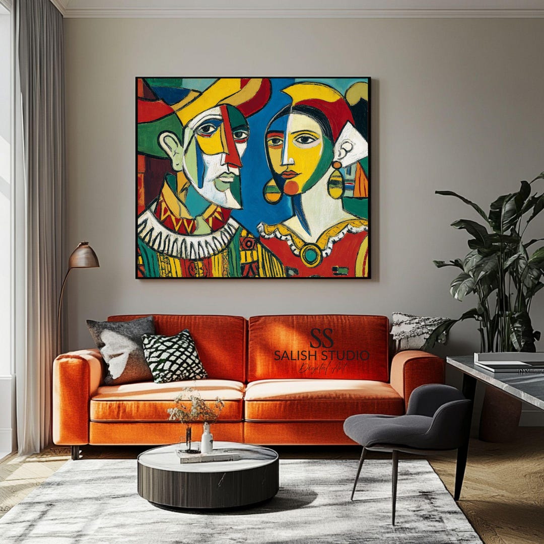 Abstract Portrait Print – Colorful Pop Art, Cubist Duo (digital ...