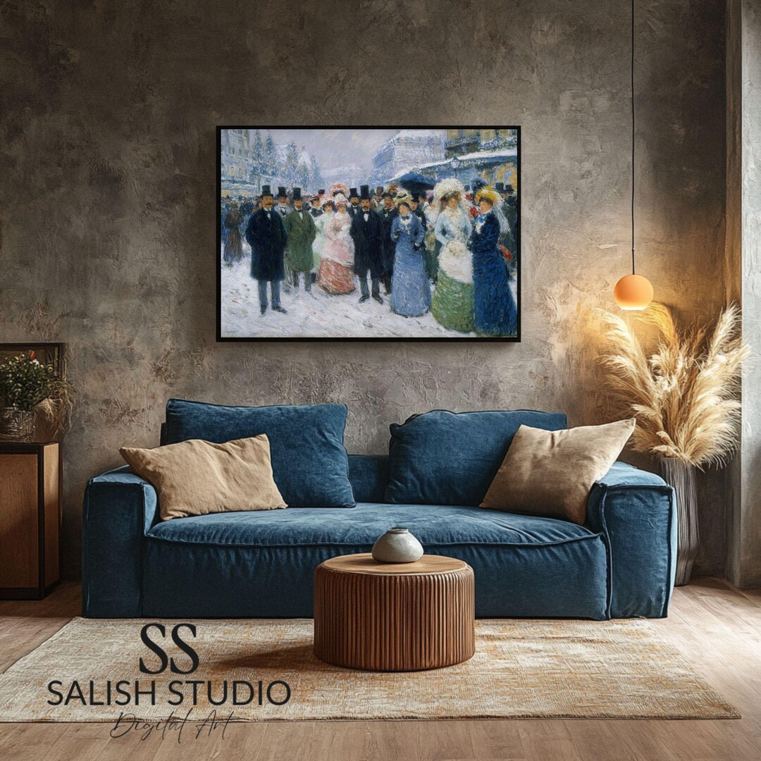 Classic Winter Promenade Scene - Printable Vintage Art, Cozy Snowy ...