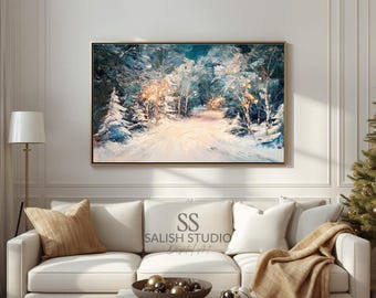 Winter Forest Path With Lights Printable Wall Art, Cozy Snowy Christmas ...