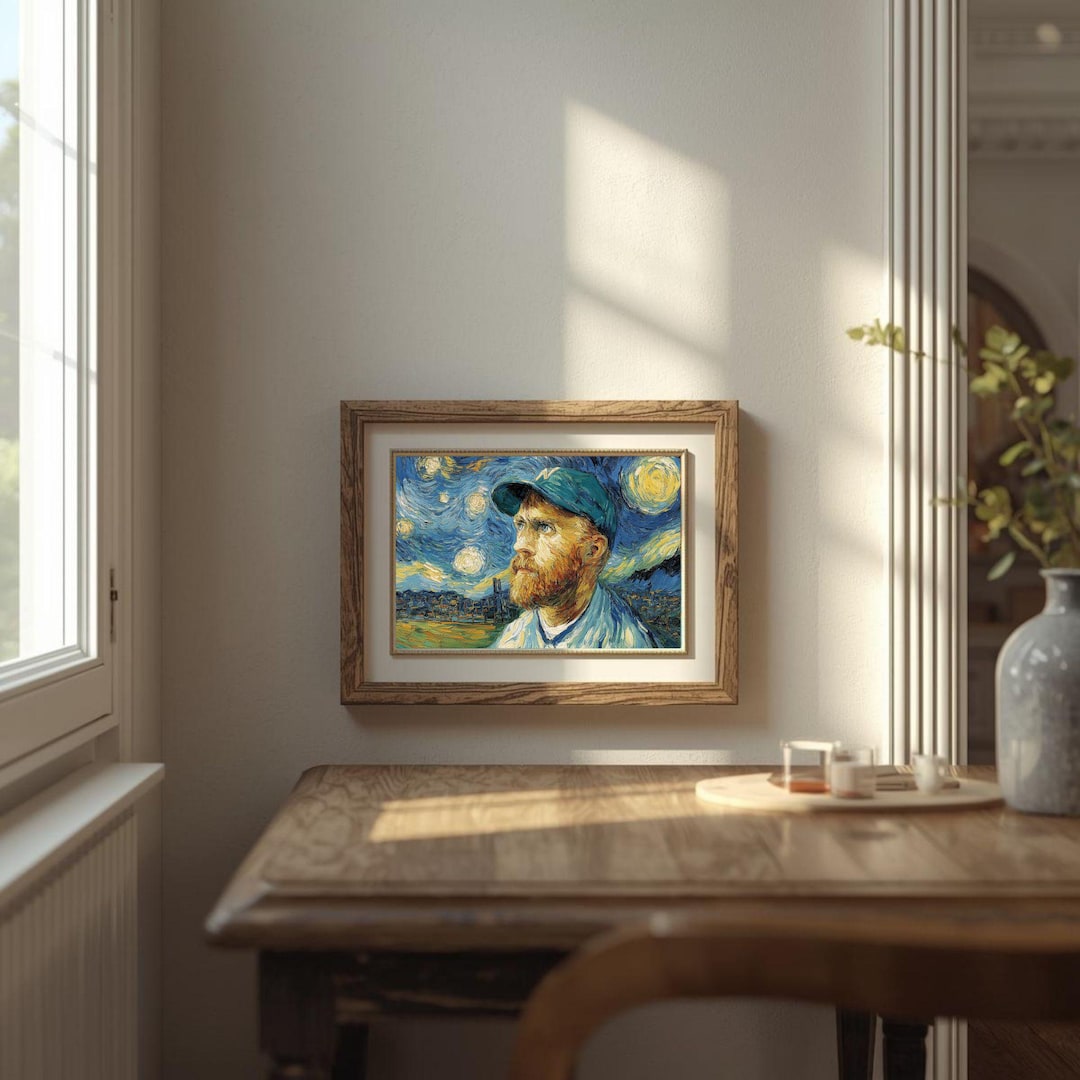 Starry Portrait Wall Art | Van Gogh Inspired Modern Art Print - Etsy
