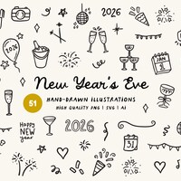 New Year's Eve Art. Hand Drawn Doodle Happy New Year Celebration Clip ...