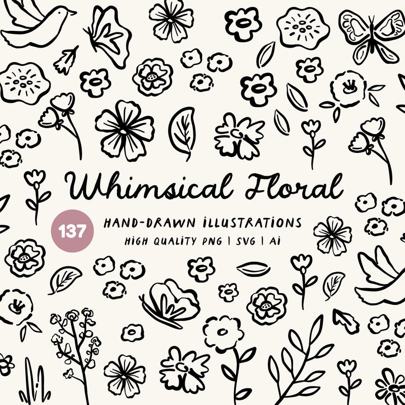 Hand Drawn Flowers - Etsy
