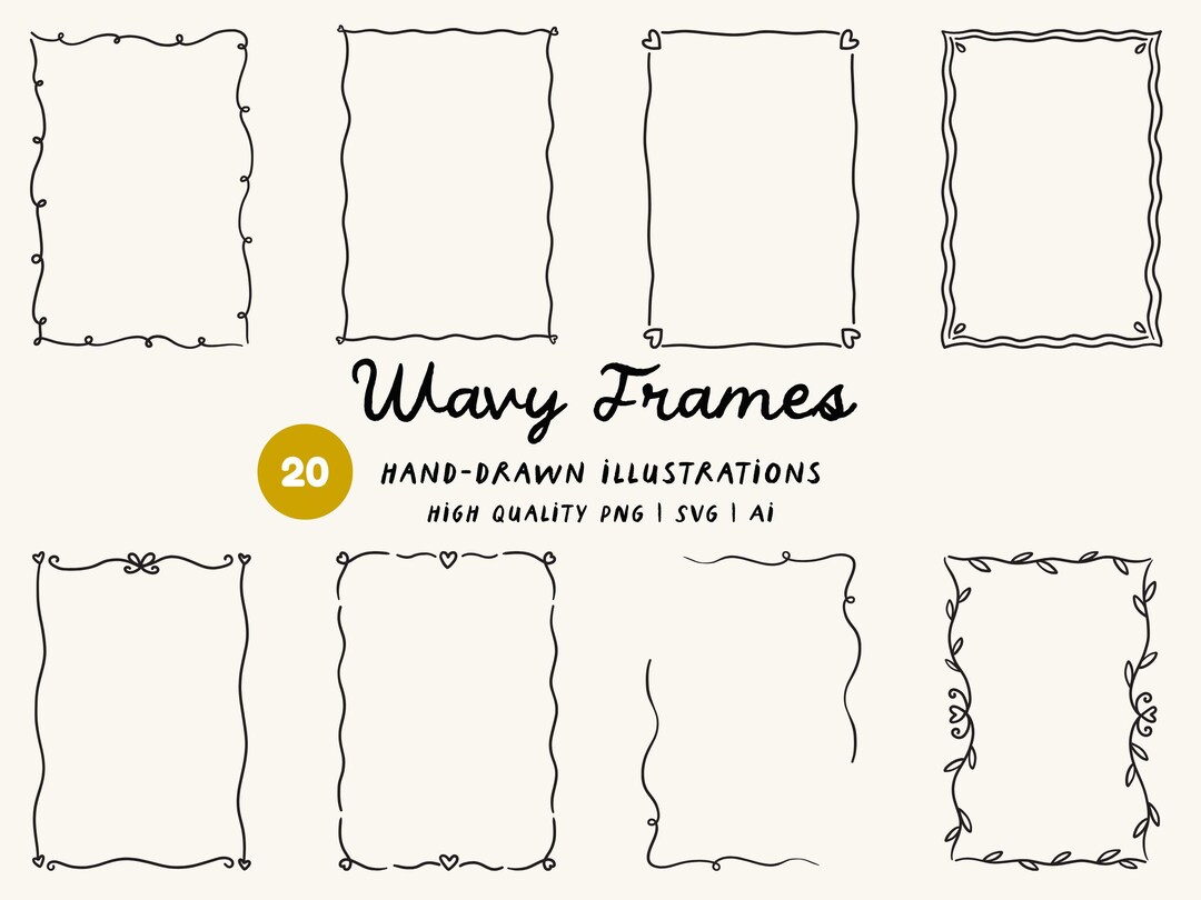 Wavy Frames and Borders Hand-drawn Clipart Bundle - PNG, SVG & AI - Etsy