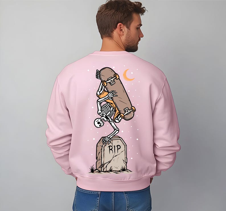 Skeleton Skate Sweatshirt, Spooky Skateboard Graphic, Halloween ...