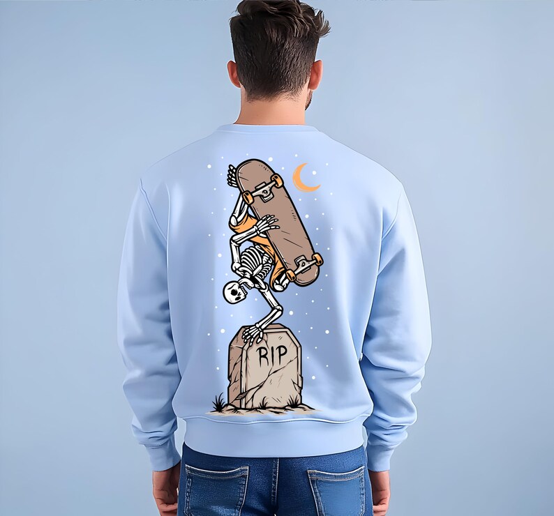 Skeleton Skate Sweatshirt, Spooky Skateboard Graphic, Halloween ...