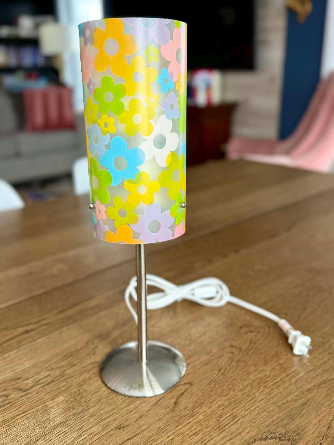 Vintage Y2K Table Lamp | Clear Plastic Floral Shade | Retro 2000s Home ...